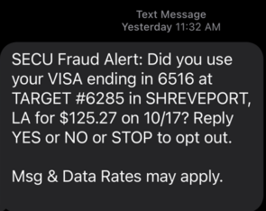 Real Phishing Examples | SECU Credit Union